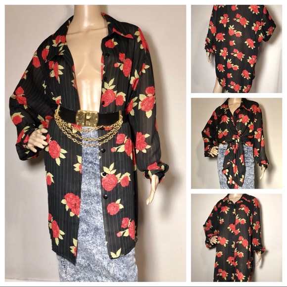 Vintage | Tops | Vintage Rose Button Down Blouse Duster Size X | Poshmark